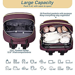 MOMUVO Diaper Bag Backpack, Quilted Baby Bag with Changing Pad & Stroller Straps & Pacifier Case, Large Travel Diaper Bags for Mom Dad, Dark Purple