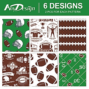 AnyDesign 12 Sheet Rugby Wrapping Paper Football Helmet Gift Wrap Paper Bulk White Green Brown Art Paper for DIY Crafts Sport Events Wedding Birthday Gift Packing, 19.7 x 27.6 Inch, Folded Flat
