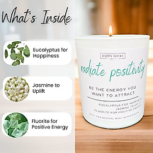 Radiate Positivity Candle for Women: Aromatherapy Decorative Affirmation with Crystals, Meditation & Spiritual Inspiration - Perfect Birthday, Friendship, Thank You Gifts for Her