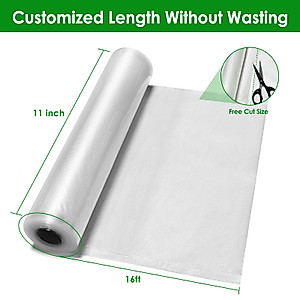 Vacuum Sealer Bags, 1 Roll 11in x 16ft, BPA Free, Durable Commercial Grade Bag Roll, Food Vac Bags for Storage, Meal Prep or Sous Vide Cooking