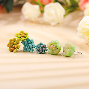 Kenning 3 Pairs Succulent Earrings Plant Earrings Handmade Succulent Jewelry Botanical Floral Stud Earrings Polymer Clay Succulent Stud Earrings Gifts for Women