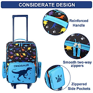 VASCHY Kids Luggage for Boys, Cute Rolling Travel Carry on Suitcase for Toddlers/Children with Wheels 18inch Dinosaur