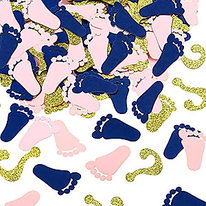 Gender Reveal Confetti for Baby Shower Baby Footprint Confetti Foot Print Question Mark Baby Sprinkles Decorations for Birthday Party Wedding Table Supplies, Pink, Gold, Dark Blue (200 Pieces)