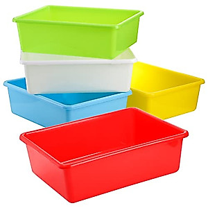 WUWEOT 5 Pack Large Storage Bins, 15" x 11.5" Plastic Stackable Classroom Organizer, Multipurpose Toy Basket for Classroom, Nursery, Playrooms and Home Organization