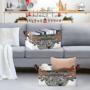 Exnundod Usa Flag Bulldog Storage Bins Organizer Devil Dog Shelves Storage Basket Foldable Cubes Storage Boxes with Handles Closet Organizer Basket for Bedroom Living Room Dorm