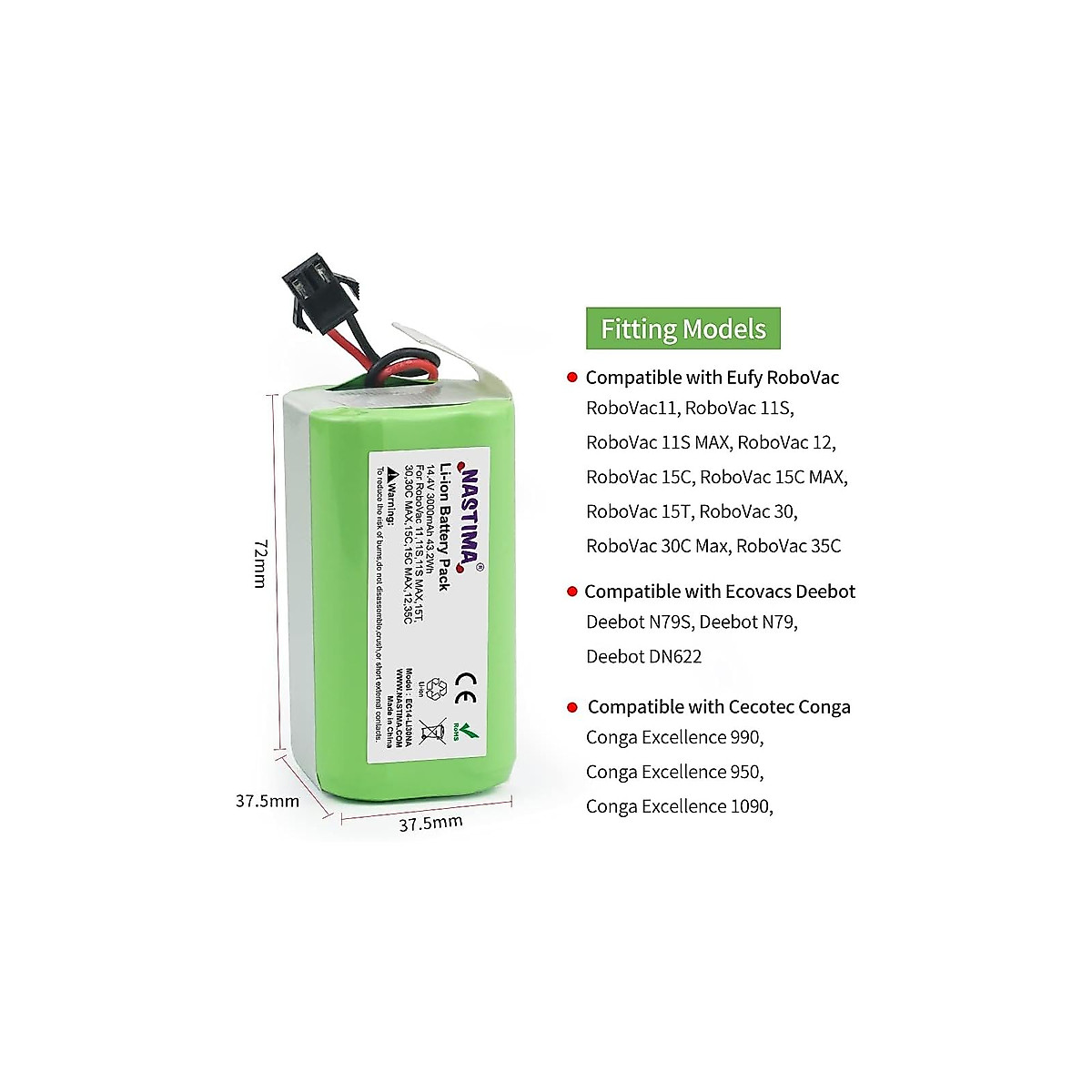 NASTIMA 14.4V 3000mAh Replacement Battery Compatible with Tesvor X500, Ecovacs N79 N79S and Eufy Robovac 11 11S MAX 15C MAX 20C 30C MAX G10 G20 G30