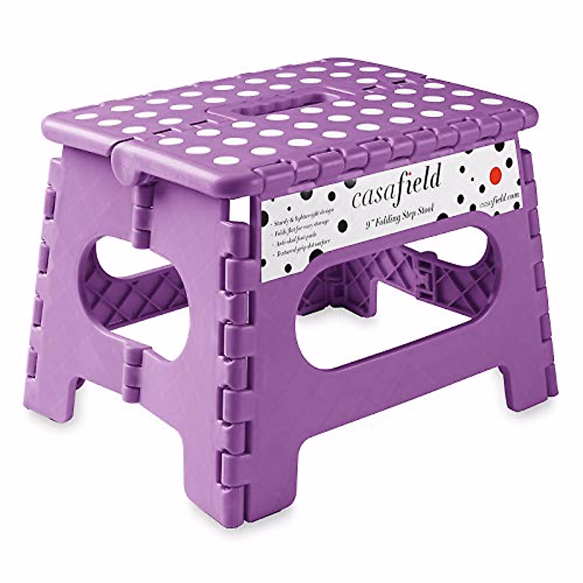 Casafield 9" Folding Step Stool with Handle, Purple - Portable Collapsible Small Plastic Foot Stool for Kids and Adults - Use in The Kitchen, Bathroom and Bedroom