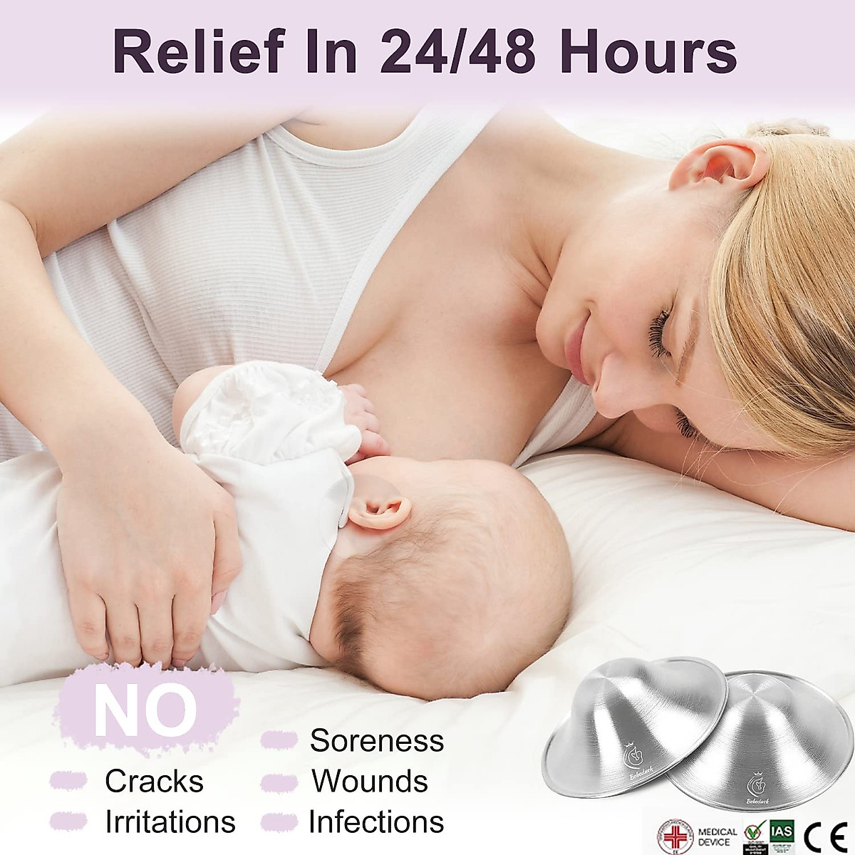 Boboduck The Original Silver Nursing Cups - Nipple Shields for Nursing Newborn, Newborn Breastfeeding Must Haves for Soothe and Protect Your Nursing Nipples - Trilaminate 999 Silver (Regular Size)