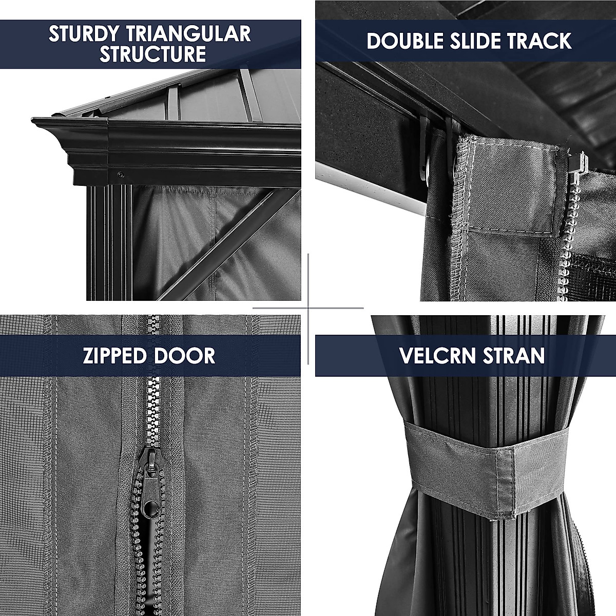 BACKYADOOR 10x12 Hardtop Gazebo, Hardtop Gazebo with Mosquito Netting and Curtains, Hard Top Metal Gazebo for Backyard, Deck, Poolside （Gray）