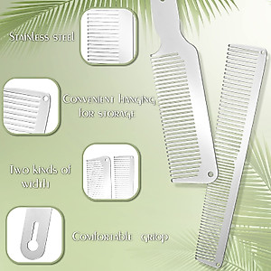 Patelai 2 Pieces Metal Comb Set, Stainless Steel Blending Comb Fine Styling Cutting Comb Flat Top Clipper Comb Metal Detangling Comb for Men Women Salon, Silver