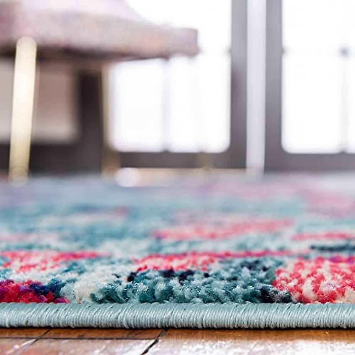 Unique Loom Jardin Collection Colorful, Vibrant, Abstract, Modern Area Rug, 4 x 6 ft, Blue/Pink