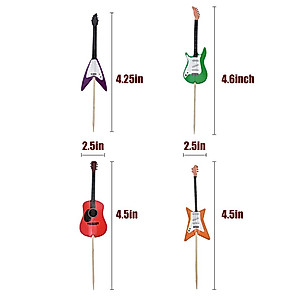 HOKPA Guitar Cupcake Toppers Kid Boy Birthday Cupcake Decorations Kids' Gathering DIY Home Theme Party Food Fruit Cake Picks for Baby Shower Decor(48PCS)