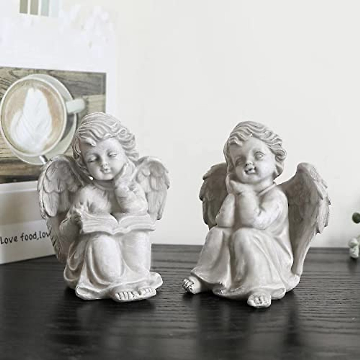DKJOCKY Resin Statue Cherubs Angel Statue Yard Decorations Outdoor, Angel Figurines Fairy Garden Accessories, Halloween Angels Figurines Memorial Gifts, 2 Packs