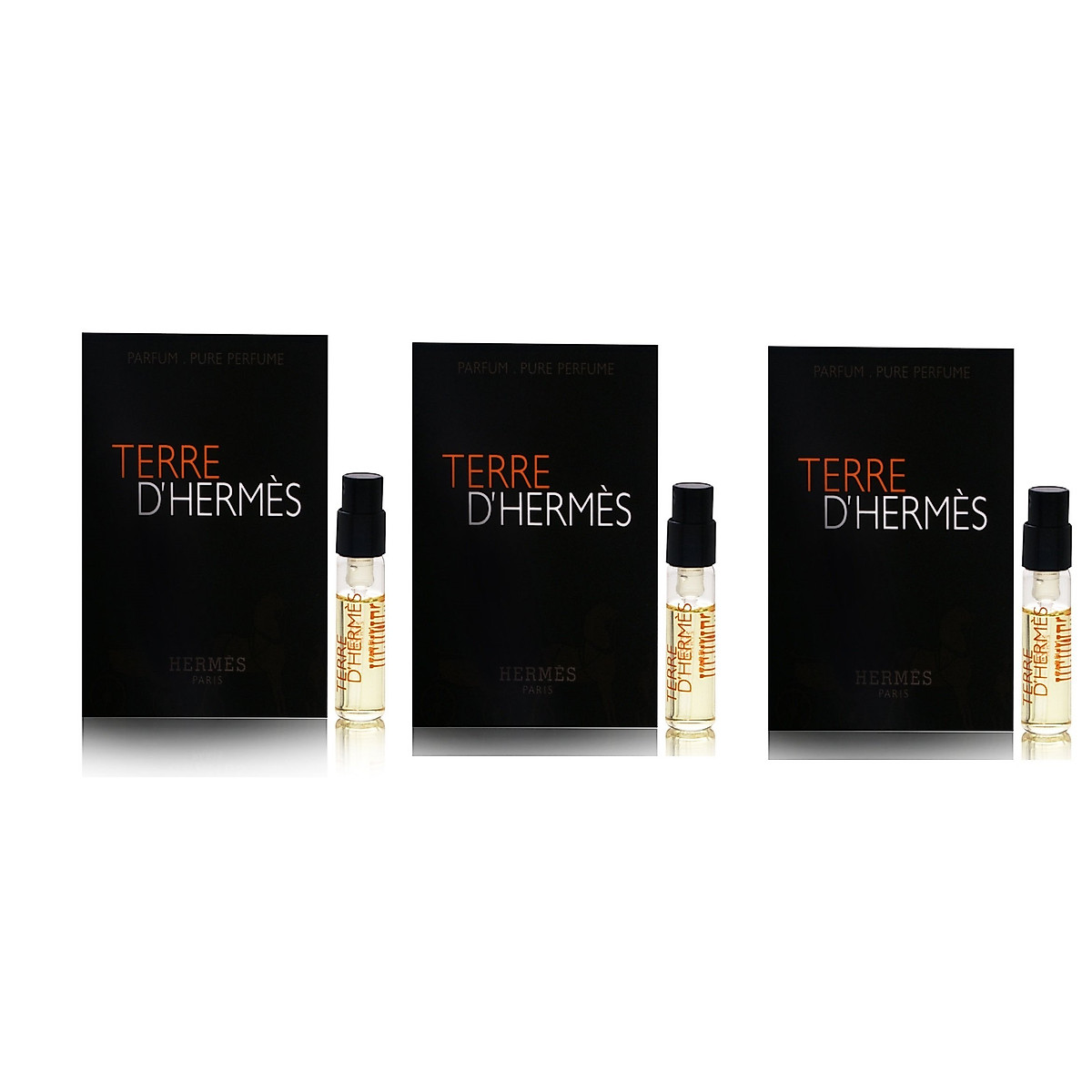 3 x Terre D'hermes Pure Parfum By Hermes Sample Vial 0.05 oz /1.5 ml New In Card