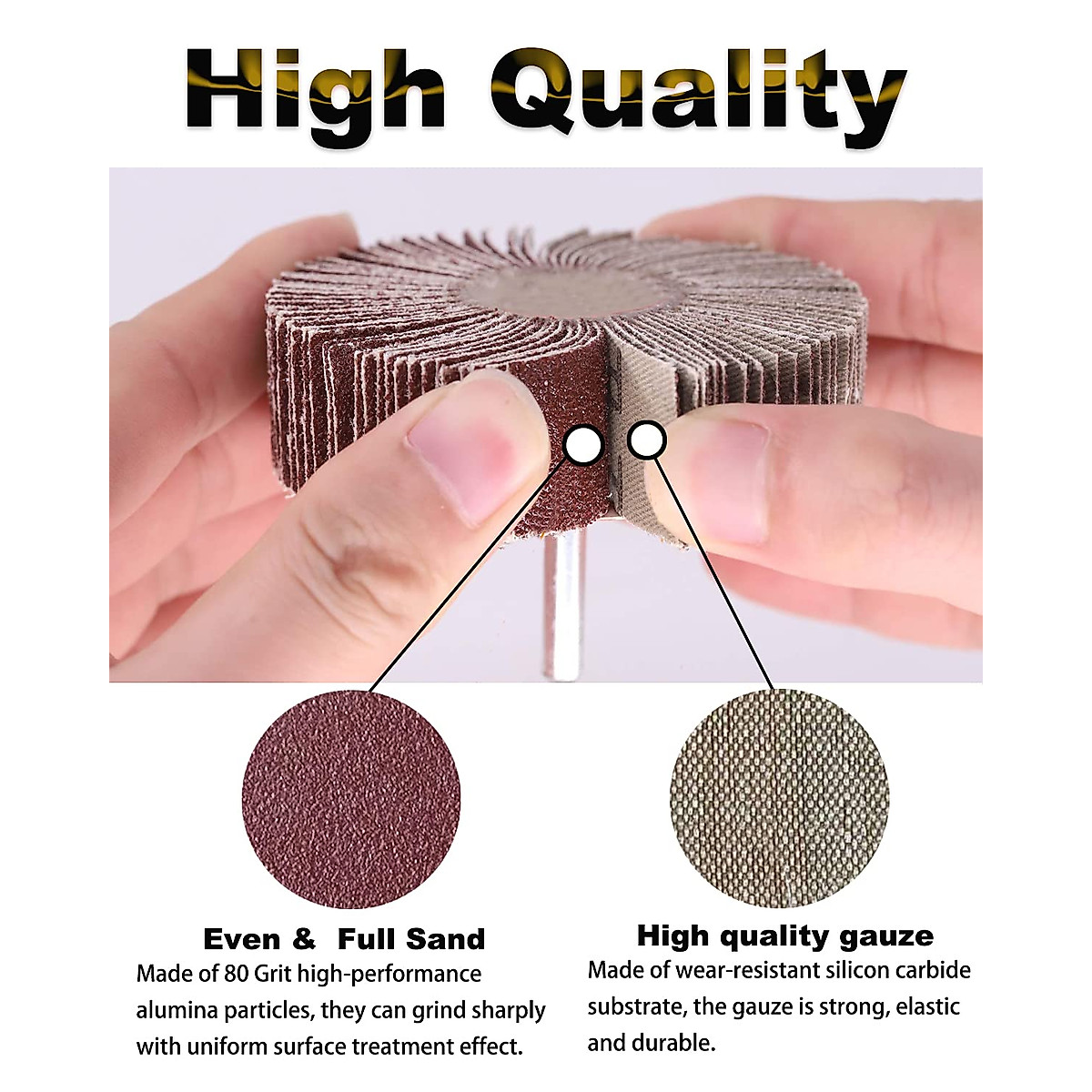 40 Pack 1/4" Abrasive Flap Wheel Sander Set, Rocaris 80 Grit Aluminum Oxide Flap Wheels Cylindrical Shape Sanding Wheel, 8 Sizes