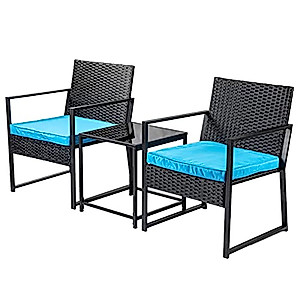Aug-guan Patio Furniture Set,Wicker Bistro Set 3 Pieces Outdoor Furniture,Rattan Table and Patio Chairs Set for Balcony,Yard,Porch and Deck (Blue)
