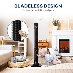 HOMCOM 47.25" Oscillating Tower Fan Cooling for Bedroom with 3 Speeds, Floor Fan with 12h Timer, LED Display, and Remote Control, Black