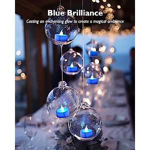 Homemory 24-Pack Flameless Blue LED Tea Lights Candles Bulk, 200+ Hours Long-Lasting Battery Operated Tea Lights, Blue TeaLights for Party, Wedding, Holiday [White Base]