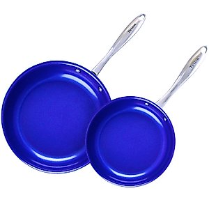 Non Stick Frying Pans Tuxton Concentrix 2pc Stainless Steel Pan Set - Stove & Oven Compatible 8 & 11in Ceramic Frying Pan with Riveted Handles Cobalt Blue