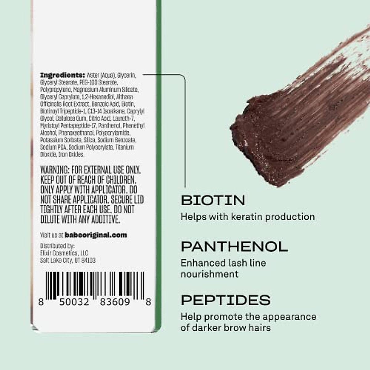 Babe Original Volumizing Eyebrow Filler For Thicker Brows - Tinted Brow Gel with Peptides & Biotin, Smudge Resistant Brow Mascara, Dark Brown