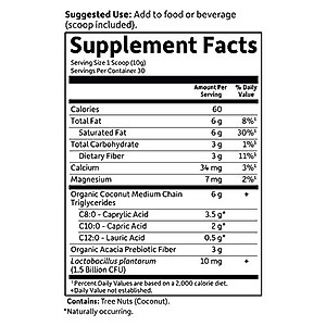 Garden of Life Dr. Formulated Keto Organic MCT Powder - 30 Servings, 6g MCTs from Coconuts Plus Prebiotic Fiber & Probiotics, Certified Organic, Non-GMO, Vegan, Gluten Free, Ketogenic & Paleo