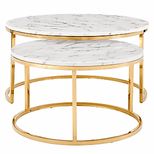 Modway Ravenna Artificial Marble Coffee Table in Gold White, 35.5 x 35.5 x 18