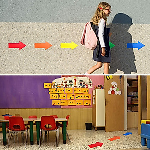 40 Pieces 8 Inch Arrow Sticker, Directional Arrow Sign Removable Adhesive Arrow Floor Decal Waterproof Arrow Marking Arrows Safe Road Instructions Sticker (Dark Blue, Green, Red, Orange, Yellow)