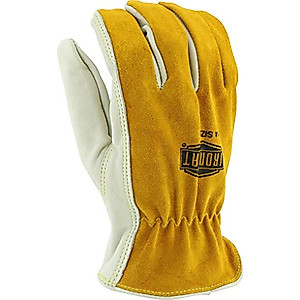 IRONCAT 9414 Premium Split Cowhide Gloves –Tan/Gray, XXX-Large, Grain Leather Driver Work Gloves w/ Keystone Thumb, 2 Count (Pack of 1)