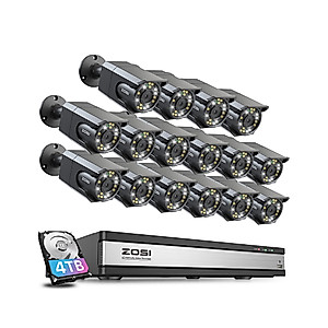 ZOSI 4K 16CH PoE Security Camera System, 16 x 8MP PoE IP Camera Outdoor Indoor with Starlight Color Night Vision, Human Detection, Light Alarm, 4K 16CH H.265+ NVR with 4TB HDD for 24/7 Audio Recording