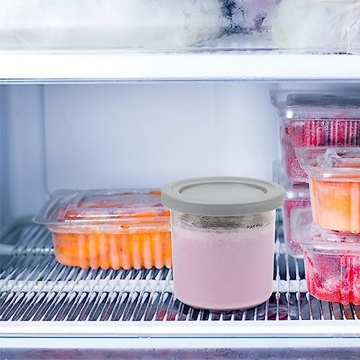 MIMLEN Containers, Replacement for Ninja Creami Pints And Lids Gray, Compatible with NC299AMZ NC301 NC300 Series