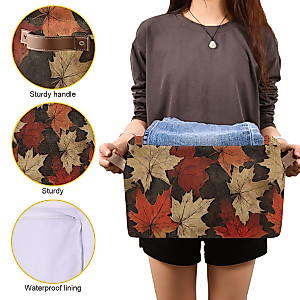 Maple Leaf Storage Basket,Vintage Fall Autumn Large Storage Bin Fabric Collapsible Organizer Bag with Handles 15x11x9.5 inch