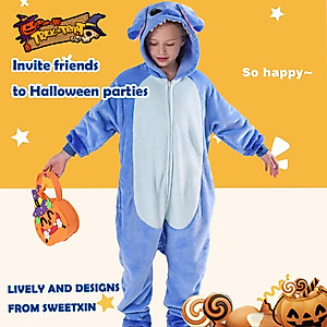 SWEETXIN Kids Unise Onesie Pajamas Plush One Piece Halloween Costume Cosplay Sleepwear for Girls Boys (5 Years,Blue Stitch)