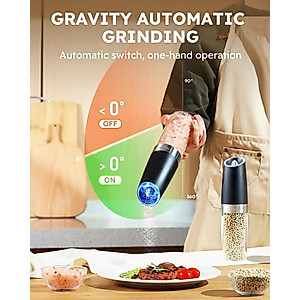 Sangcon Gravity Electric Salt and Pepper Grinder Set Shakers UPGRADED 9OZ XL CAPACITY Battery Powered Refillable Automatic One Hand Operation Adjustable Coarseness Mill Grinder Set for Kitchen