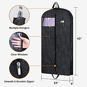 MISSLO 43" Heavy Duty Hanging Garment Bags for Travel Suit Bag for Men Waterproof Oxford Fabric Suit Cover for Traveling Monogrammed Closet Clothes Storage, Black