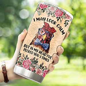 WONWIX Chicken Christmas Gifts Lady Chickens Tumbler Stainless Steel with Lid 20 oz I May Look Calm Water Bottle Coffee Mug Travel Cup Birthday Christmas Gift for Chicken Lovers Her Women