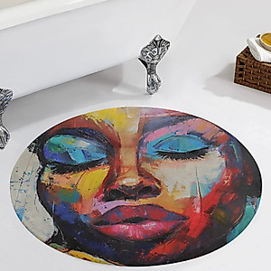 MoBlinko Black African Woman Round Rug 2 Ft Washable Circular Rug Modern Art Non Slip Circle Area Rug Carpet Absorbent Mat for Kitchen Living Room Bedroom Decoration