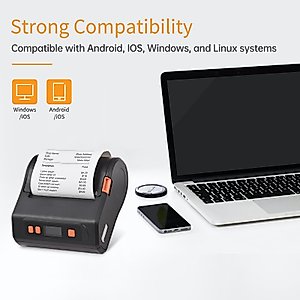 HXBER Receipt Printer, Portable 80mm Receipt Label Printer Wireless BT Thermal Receipt Printer Mobile Bill Printer Compatible with Android/iOS/Windows System ESC/POS Print Command for Small Business