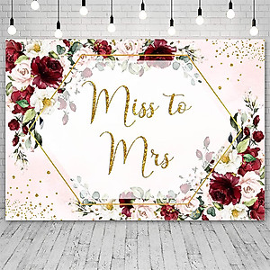 ABLIN 7x5ft Miss to Mrs Backdrop for Bridal Shower Burgundy Red Flowers Photography Background Wedding Bridal Shower Decorations Bride to Be Engagement Party Banner Props