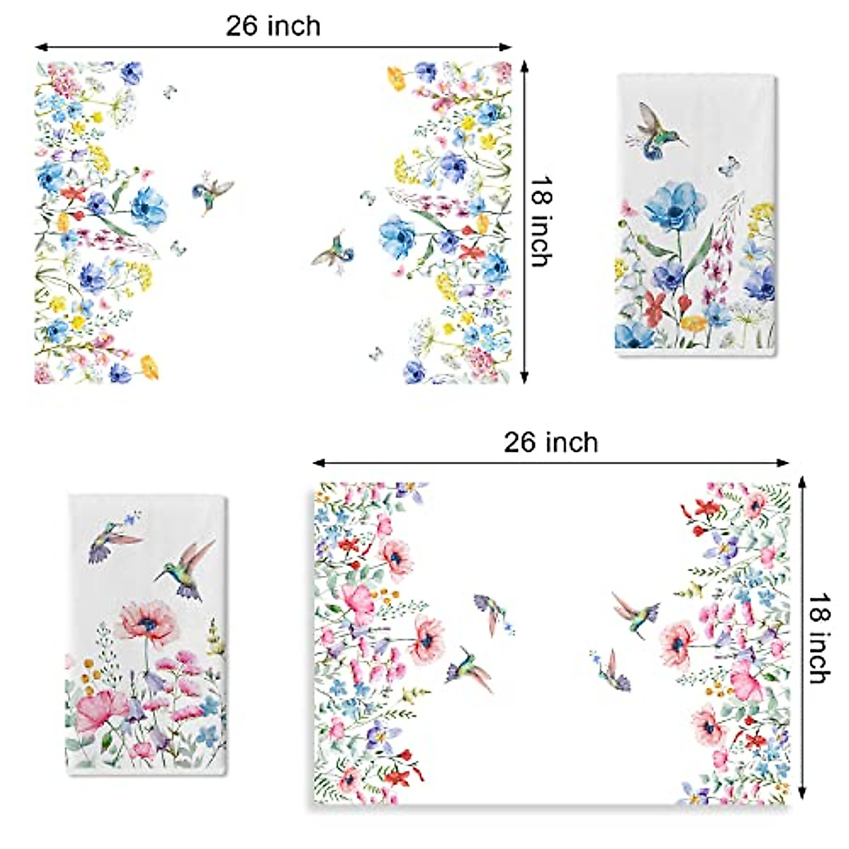 Seliem Summer Anemone Flower Hummingbird Kitchen Dish Towel Set of 2, Wild Floral Ultra Absorbent Hand Drying Baking Cooking Cloth, Spring Seasonal Decor Home Decorations 18 x 26 Inch