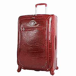 Kathy Van Zeeland Croco PVC Designer Luggage - 4 Piece Softside Expandable Lightweight Spinner Suitcases - Travel Set includes a Dowel and Shopper Bags, 20-Inch Carry On & 28-Inch Suitcase (Burgundy)
