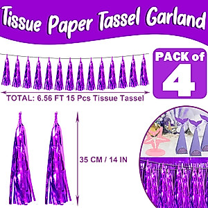 4P Purple Foil Fringe Metallic Streamers Banner Tassel Garland for Parade Floats, Bachelorette, Wedding, Birthday, Halloween, Christmas, Bridal/Baby Shower Party Decorations