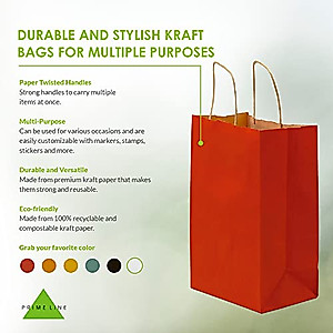 Red Gift Bags - 8x4x10 Inch 50 Pack Small Kraft Paper Shopping Bags with Handles, Craft Totes in Bulk for Boutiques, Small Business, Retail Stores, Birthday Parties, Christmas, Valentines, Holidays