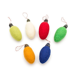 GLACIART ONE Felt Lightbulbs Ornaments Set of 6 | for Christmas Tree Decorations, Hanging Garland | Ideal Christmas & Fall Season Decoration | New Zealand Natural Wool, Hand-Felted in Nepal