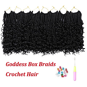 8 Packs Goddess Box Braids 10 Inch Pre-looped Bohemian Crochet Boho Box Braids With Curly Ends 3X Crochet Braids Hair for Women Synthetic Braiding Hair 16 Strands (#1B)