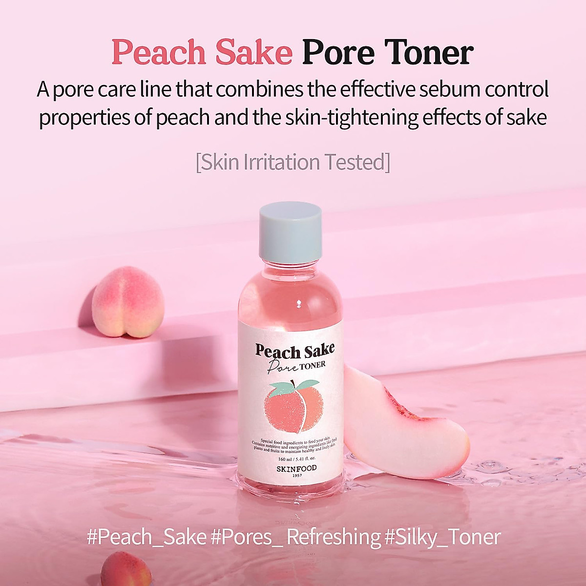 SKINFOOD Peach Sake Facial Toner 135ml - Tighten Pores and Sebum Control - Skin Moisturizing, Refining, & Hydrating Facial Toners for Oily Skin - Enlarge and Deep Pores Remedy (5.41 fl.oz.)