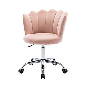 Goujxcy Cute Pink Desk Chair, Modern Velvet Vanity Makeup Chair, 360° Swivel Height Adjustable Comfy Accent Chair Rolling Chair for Home Office Bedroom Living Room (Pink)