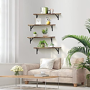 EACHPAI Corner Floating Shelves Wall Mounted Set of 4, Rustic Wood Wall Storage Shelves for Bedroom, Living Room, Bathroom, Kitchen, Office and More…