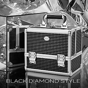 Joligrace Makeup Box Organizer Large Makeup Case 3-Tray with Mirror Carrying Make-up Train Case with Brush Holder Locking Portable Cosmetic Travel Storage Shiny Black