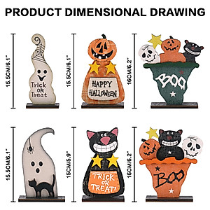 SY Super Bang Wooden Halloween Table Top Decorations - 6PCS Retro Halloween Decor Including Black Cat/Pumpkin Monster/Ghost/Skull Crafts, for Home Farmhouse Holiday Indoor, Rustic