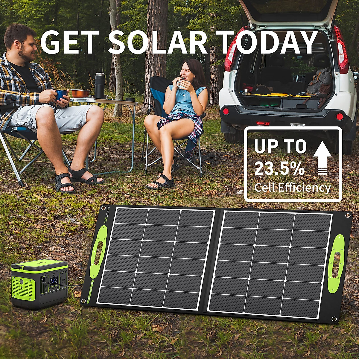 TWELSEAVAN Portable Solar Panel for Power Station, 100W Foldable Solar Charger with QC3.0/PD60W/DC 4 Outputs for Phone Tablet Camping Outdoors RV